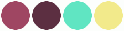 ColorCombo14906 with Hex Colors #9F4662 #5C2F41 #60E5C2 #F2EA8B