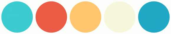 ColorCombo15155 with Hex Colors #3CCCD0 #EB5C46 #FFC66F #F7F7DB #21A8C5