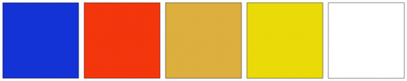 ColorCombo7508 with Hex Colors #1433D6 #F4360D #DDAF3F #EADA08 #FFFFFF