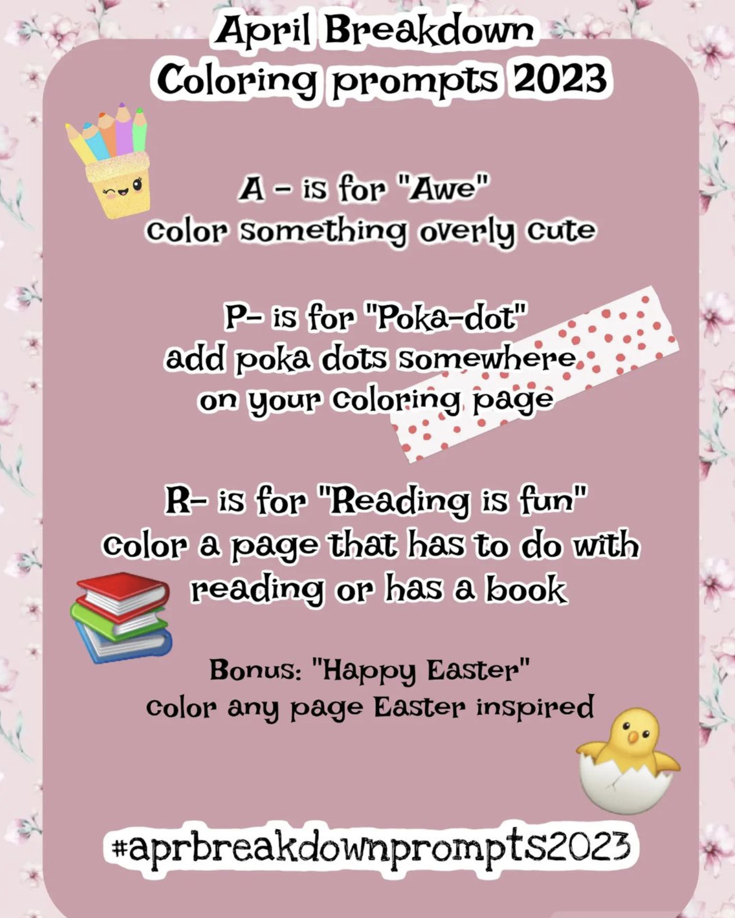 Apr Breakdown Prompts 2023 - Coloring Queen