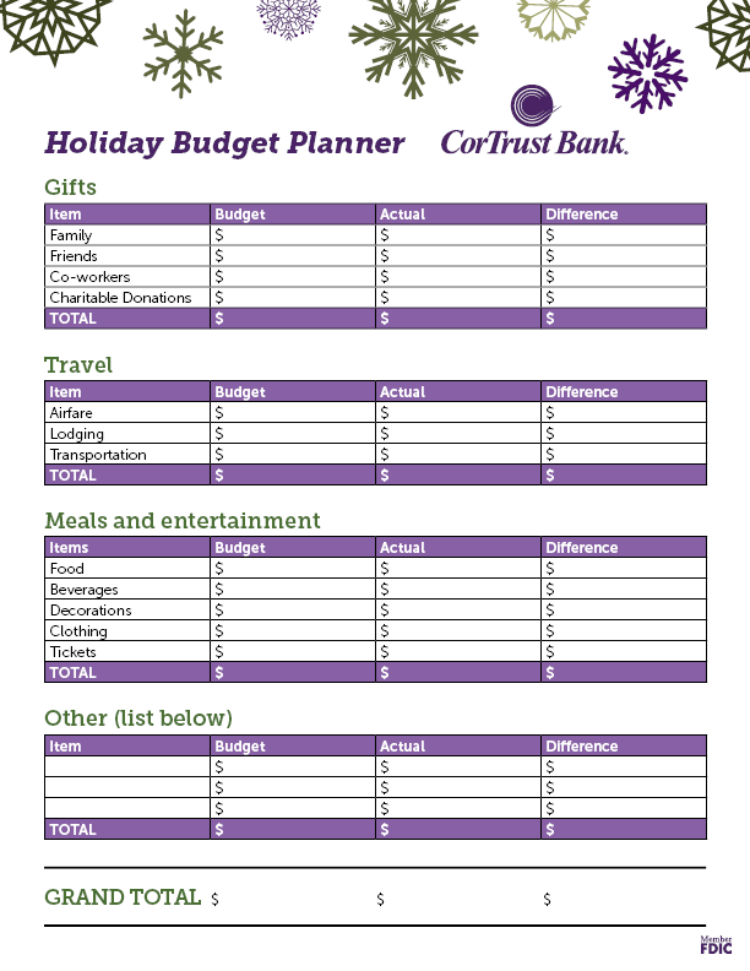 Holiday Budget Planner CorTrust Bank Holiday Budget Planner CorTrust Bank