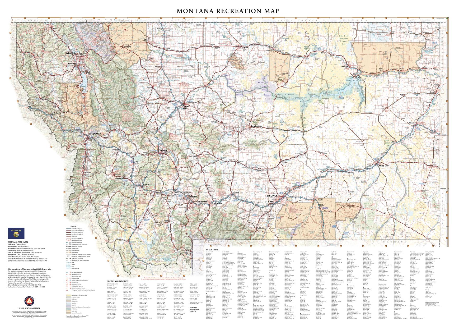 Benchmark Maps, Montana Recreation Wall Map – 26 inch | MapSherpa