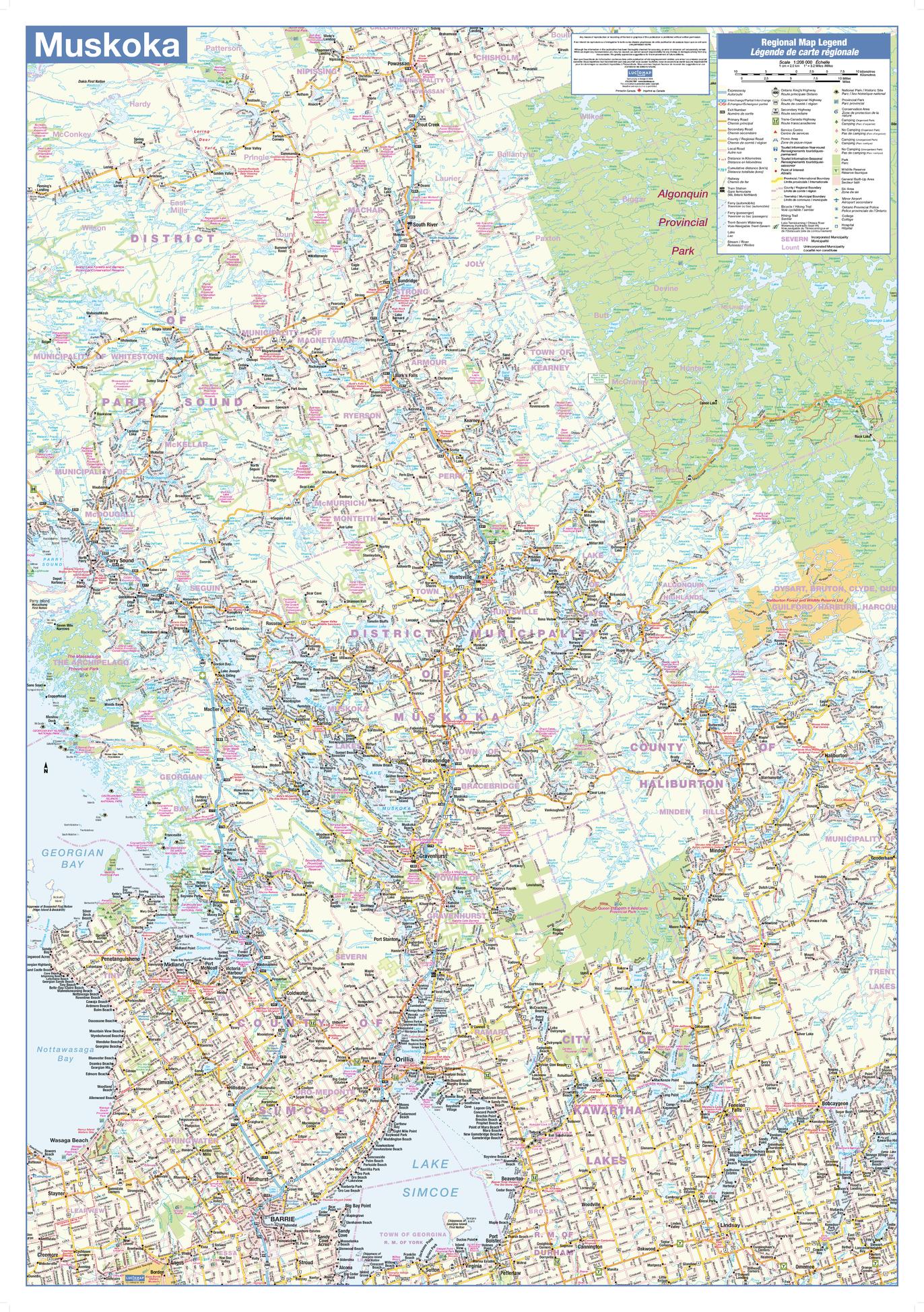 Lucidmap, Muskoka Wall Map - Road Map | MapSherpa