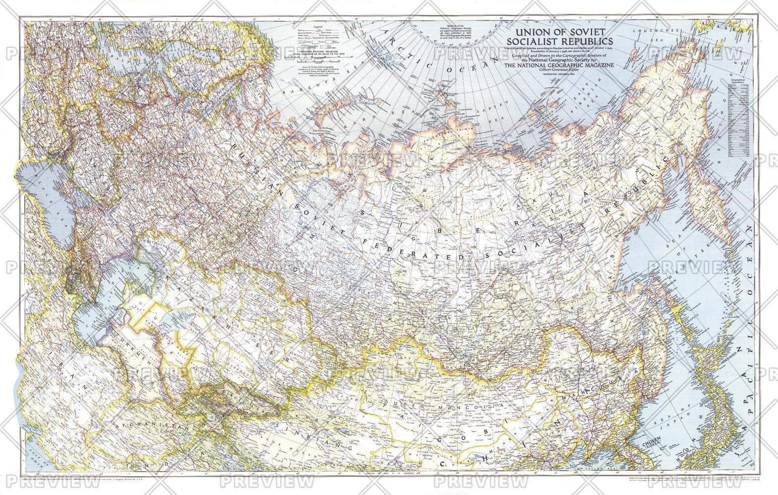 Union of Soviet Socialist Republics 1938-1944 - Published 1944 : XYZ Maps