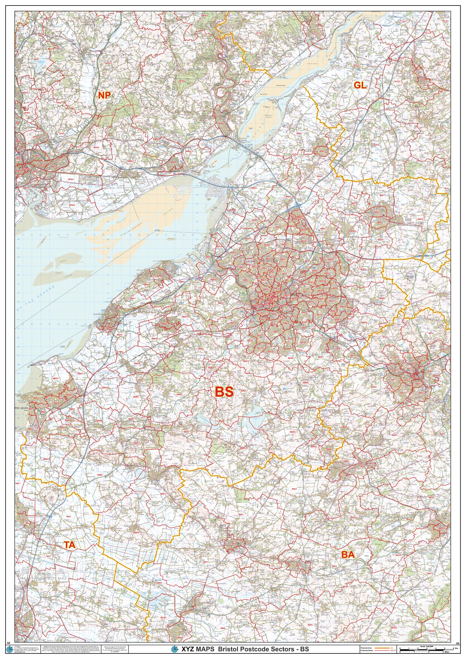 XYZ Maps Bristol BS Postcode Wall Map MapSherpa