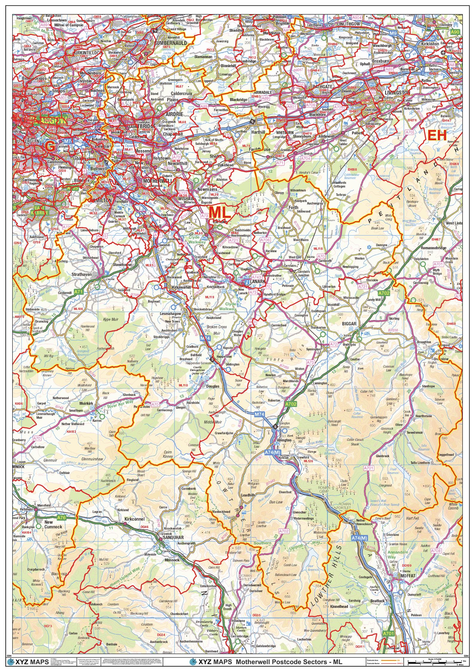 XYZ Maps, Motherwell - ML - Postcode Wall Map | MapSherpa XYZ Maps, Motherwell - ML - Postcode Wall Map | MapSherpa