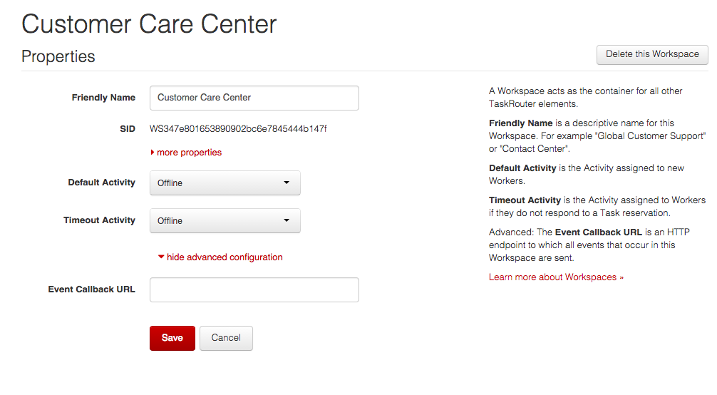Setting Up A Taskrouter Workspace Create A Workspace Twilio