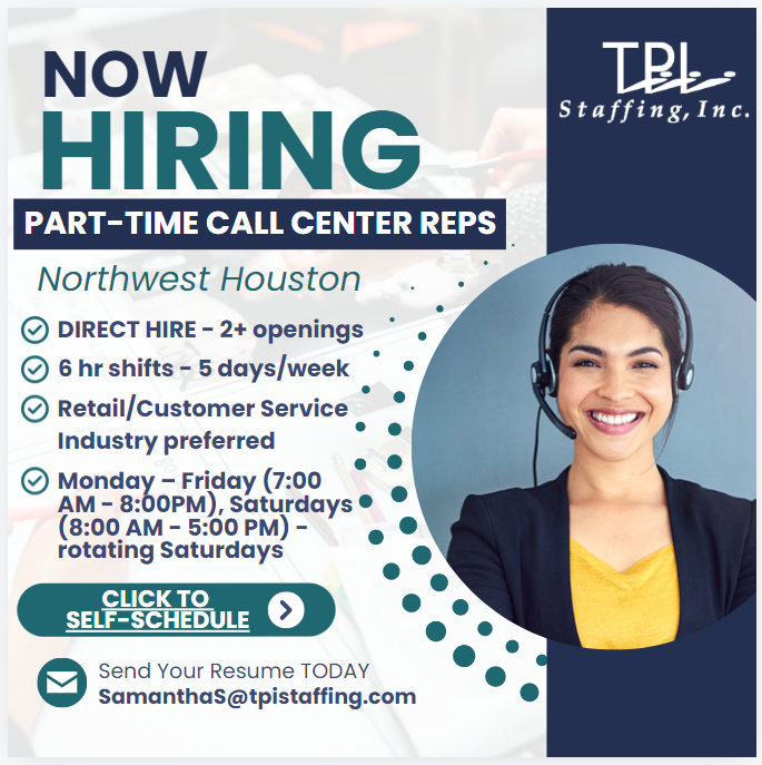 Part-Time Call Center Representatives Jobs in Houston TX | Administrative/Clerical Job Recruiters