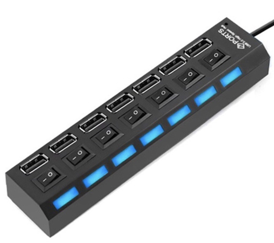 Multiconector 7 Puertos USB 2.O GEN A22 HI-SPEED Negro - Baaxtec