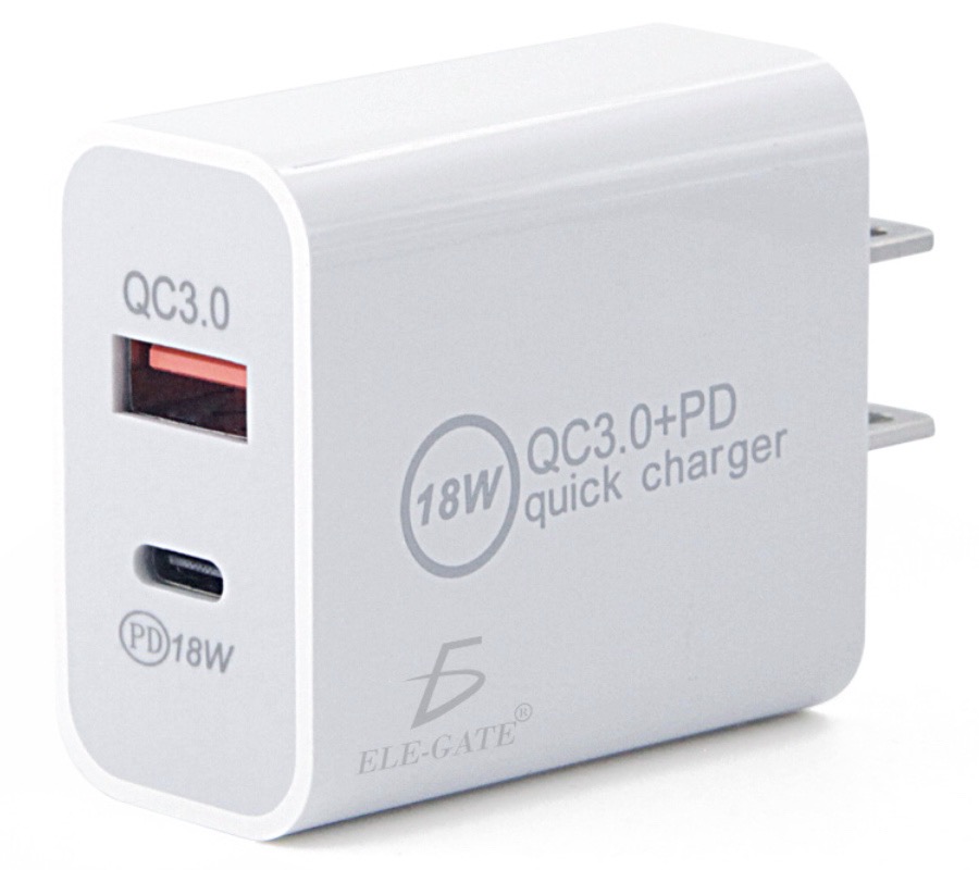 Cargador Quick Charge 3.0 Salidas Usb y Tipo C ELE-GATE CH.80, 18w, Blanco - Baaxtec