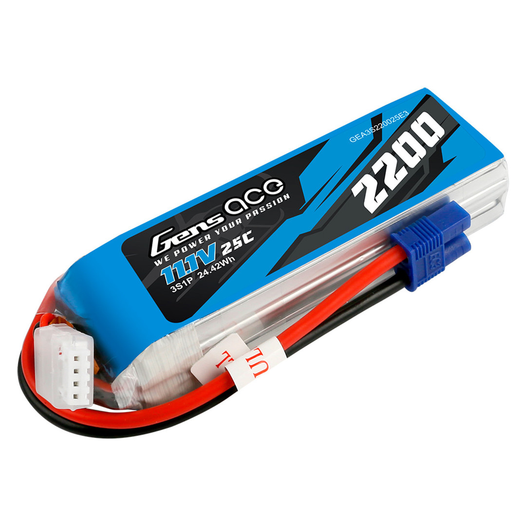 Gens Ace 2200mAh 3S 11.1V 25C LiPo Battery – EC3 Connector - RMRC