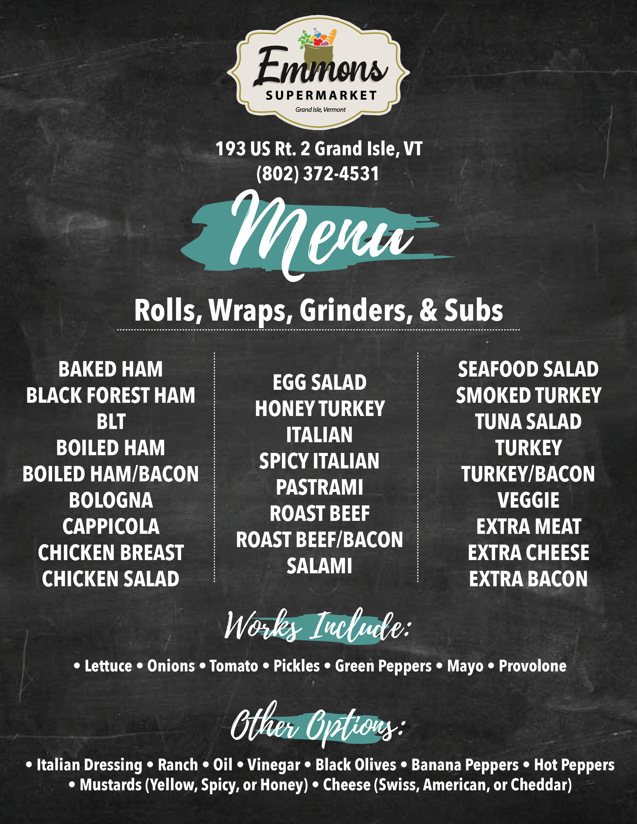 Emmon's Supermarket - Menu