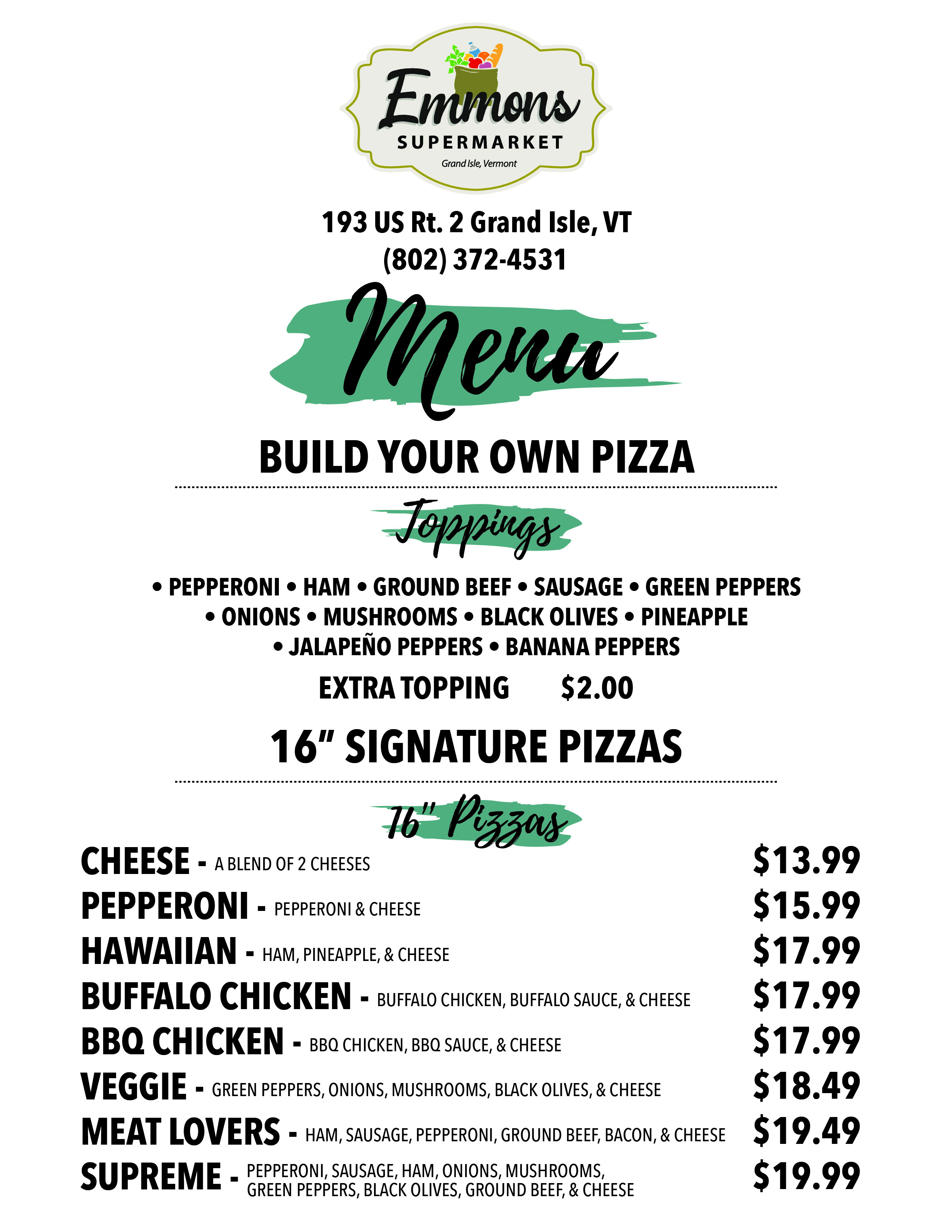 Emmon's Supermarket - Menu