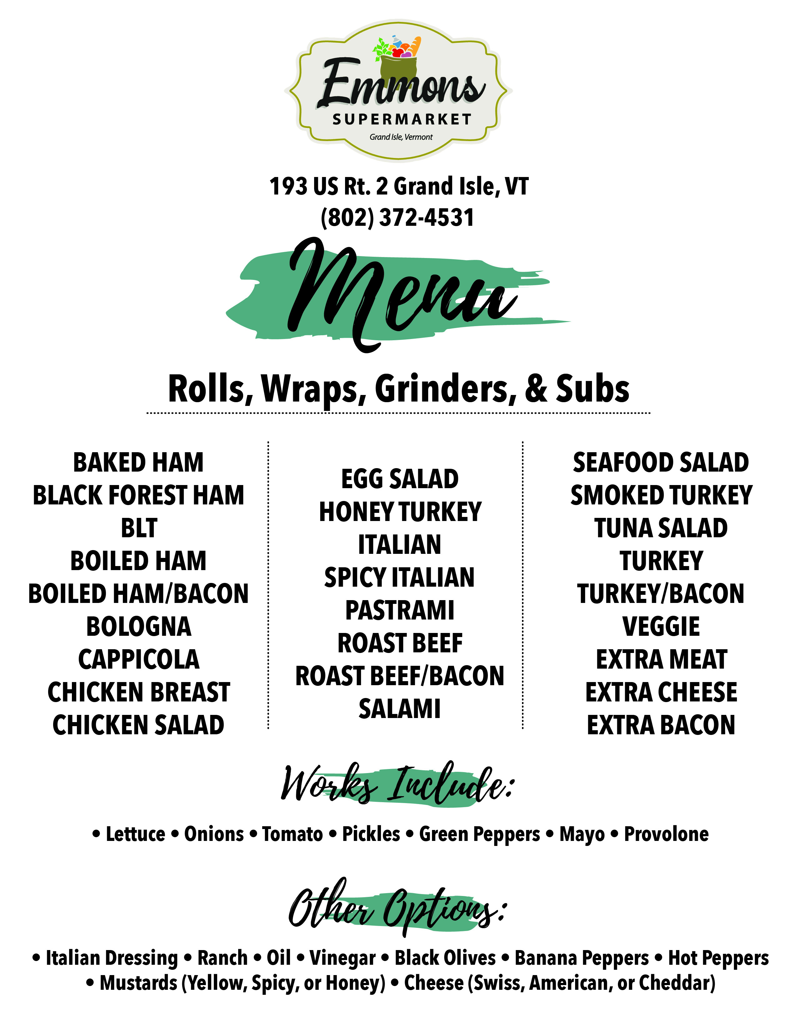 Emmon's Supermarket - Menu
