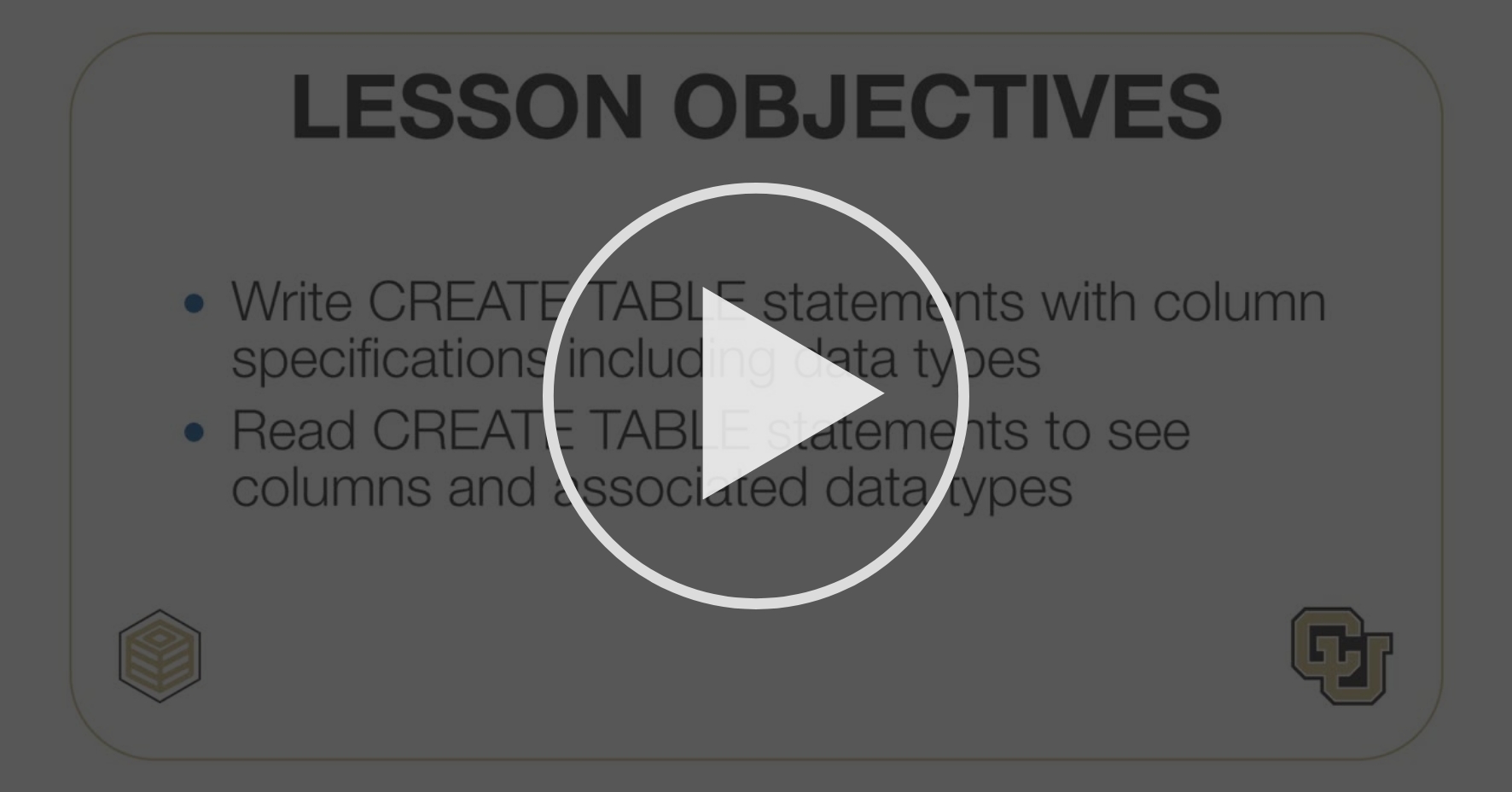 Basic SQL CREATE TABLE statement video lecture - Relational Data Model and the CREATE TABLE ...