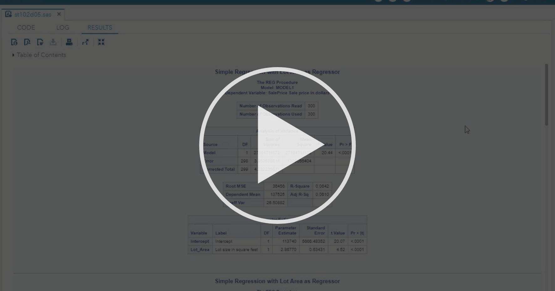 Demo: Performing Simple Linear Regression Using PROC REG - ANOVA and Regression | Coursera