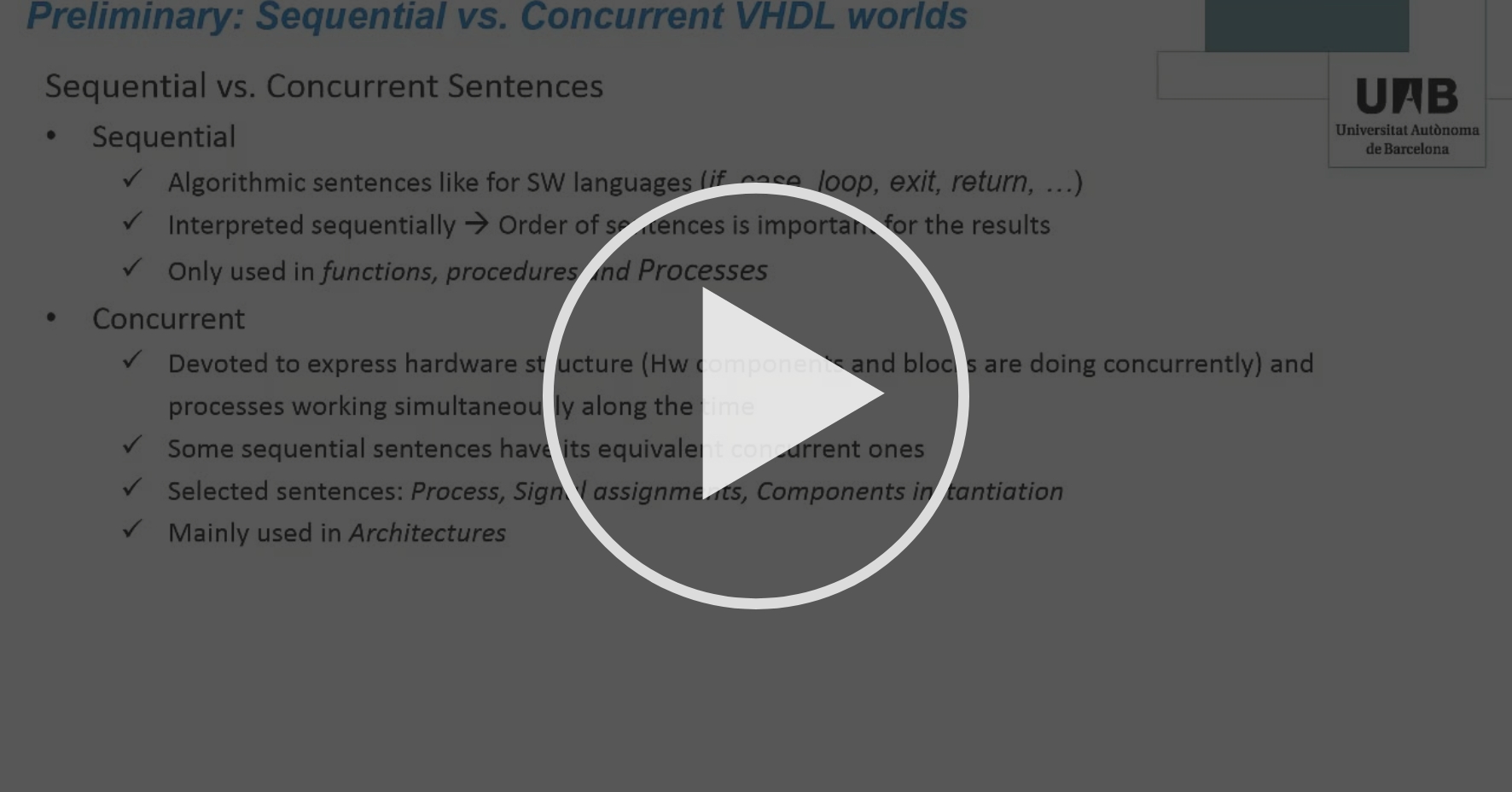 Lecture 43 1outof2 Introduction To Vhdl Sequential Sentences Arithmetic Components