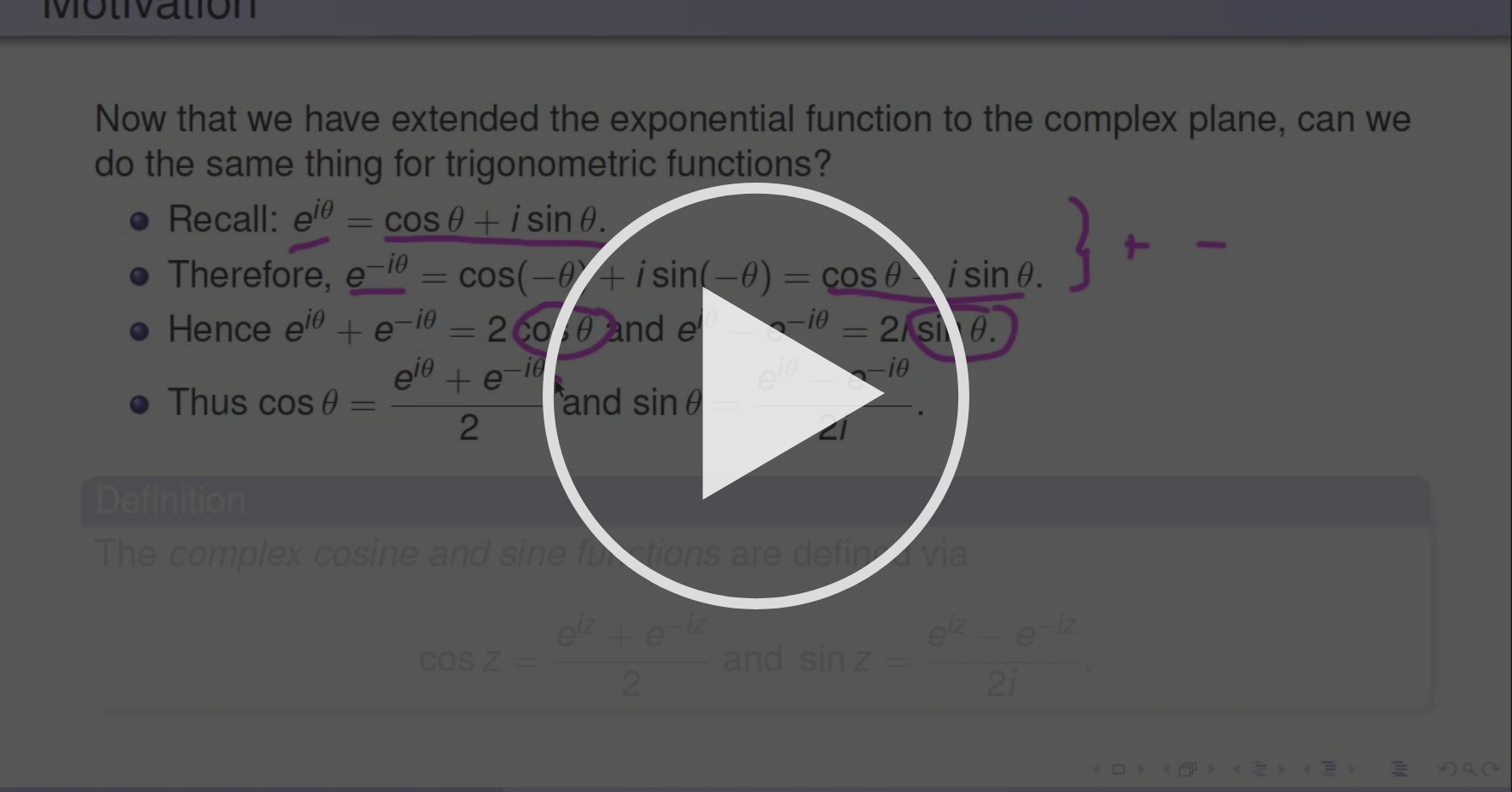 Complex Trigonometric Functions - Analytic Functions | Coursera
