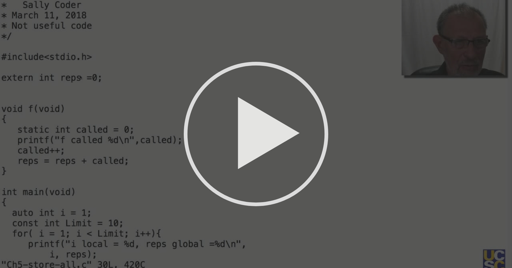 Storage Class Code Example Advanced Functions Recursion Arrays And Pointers Coursera