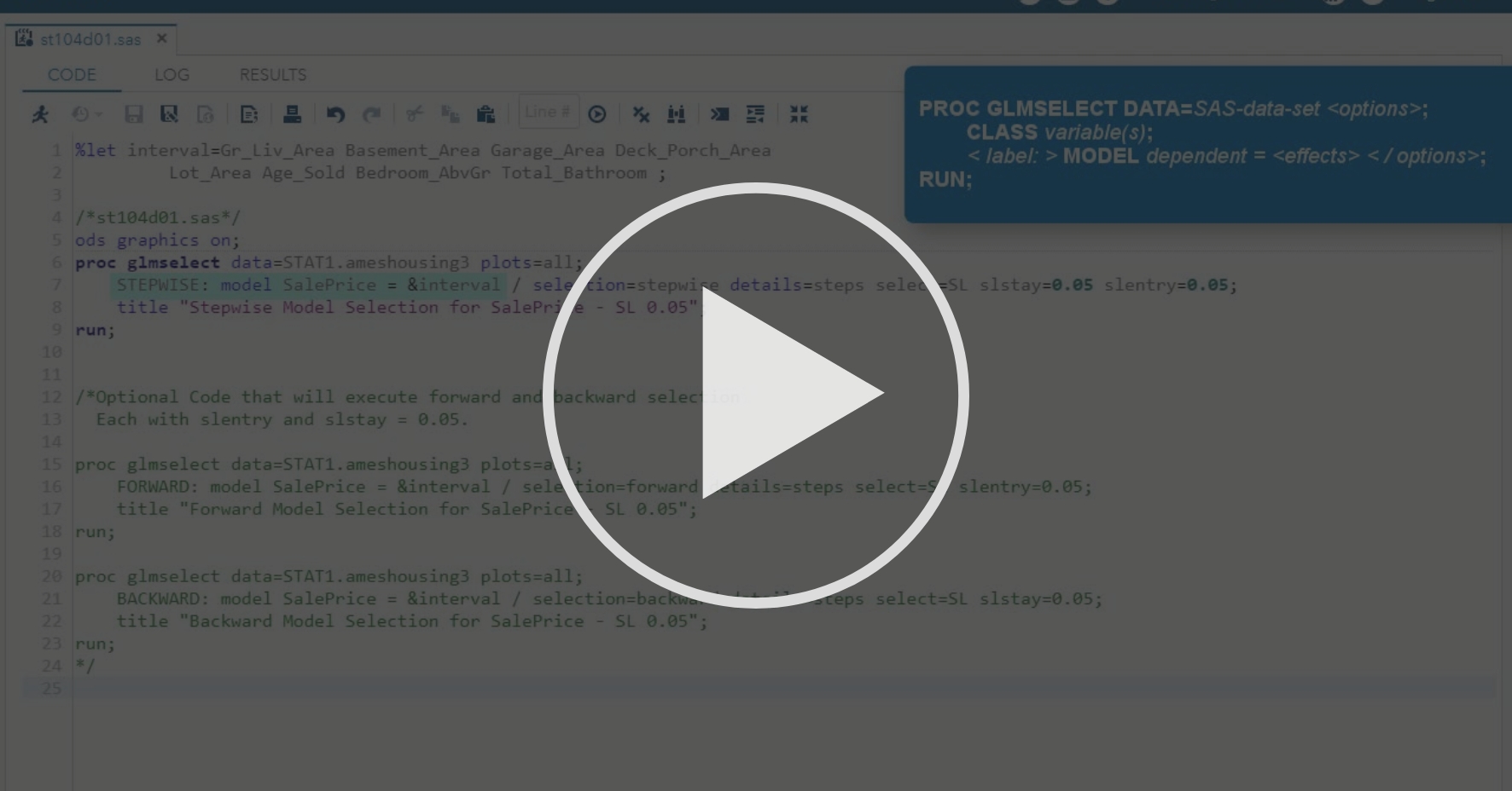 Demo: Performing Stepwise Regression Using PROC GLMSELECT - Model Building and Effect Selection ...