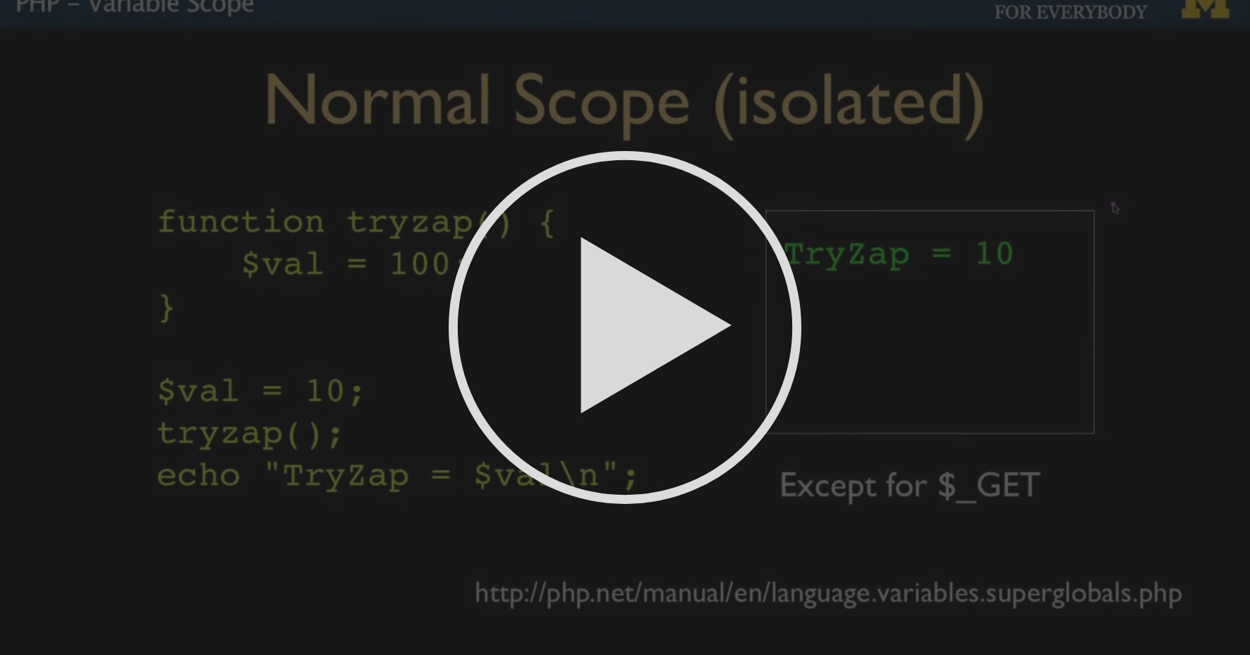 PHP - Variable Scope - PHP Functions | Coursera