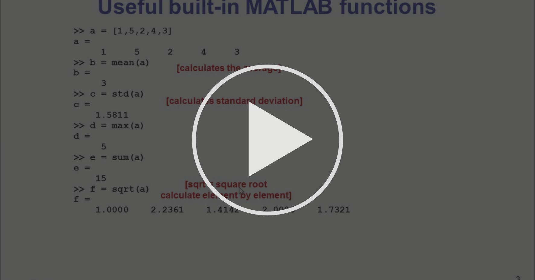 Lecture 4 - Computing with MATLAB - Part 3 - Introduction | Computing with MATLAB | Coursera