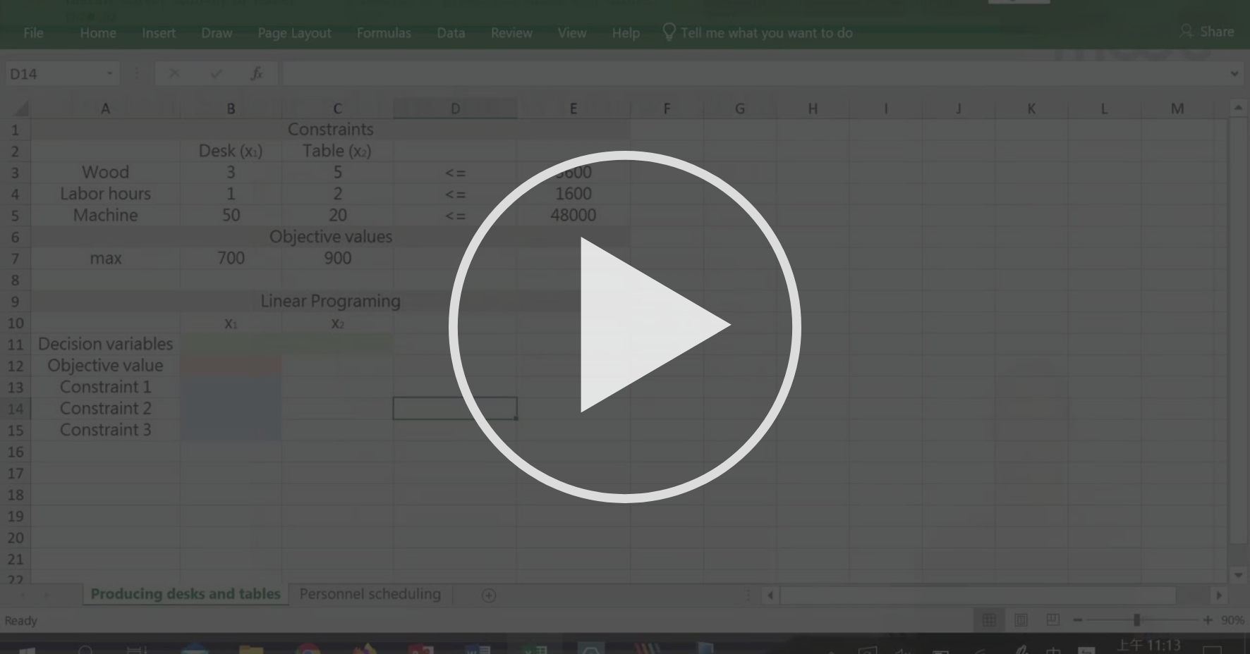 2-12: Computers – The Solver add-in and Example 1 – producing desks and ...