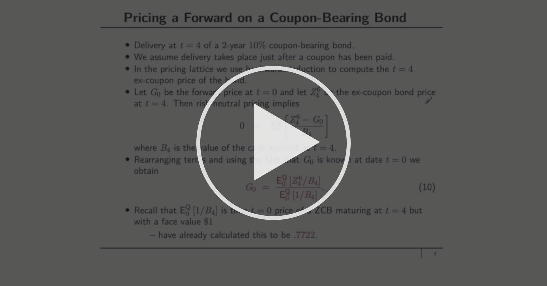 Fixed Income Derivatives: Bond Forwards - Term Structure Models I | Coursera