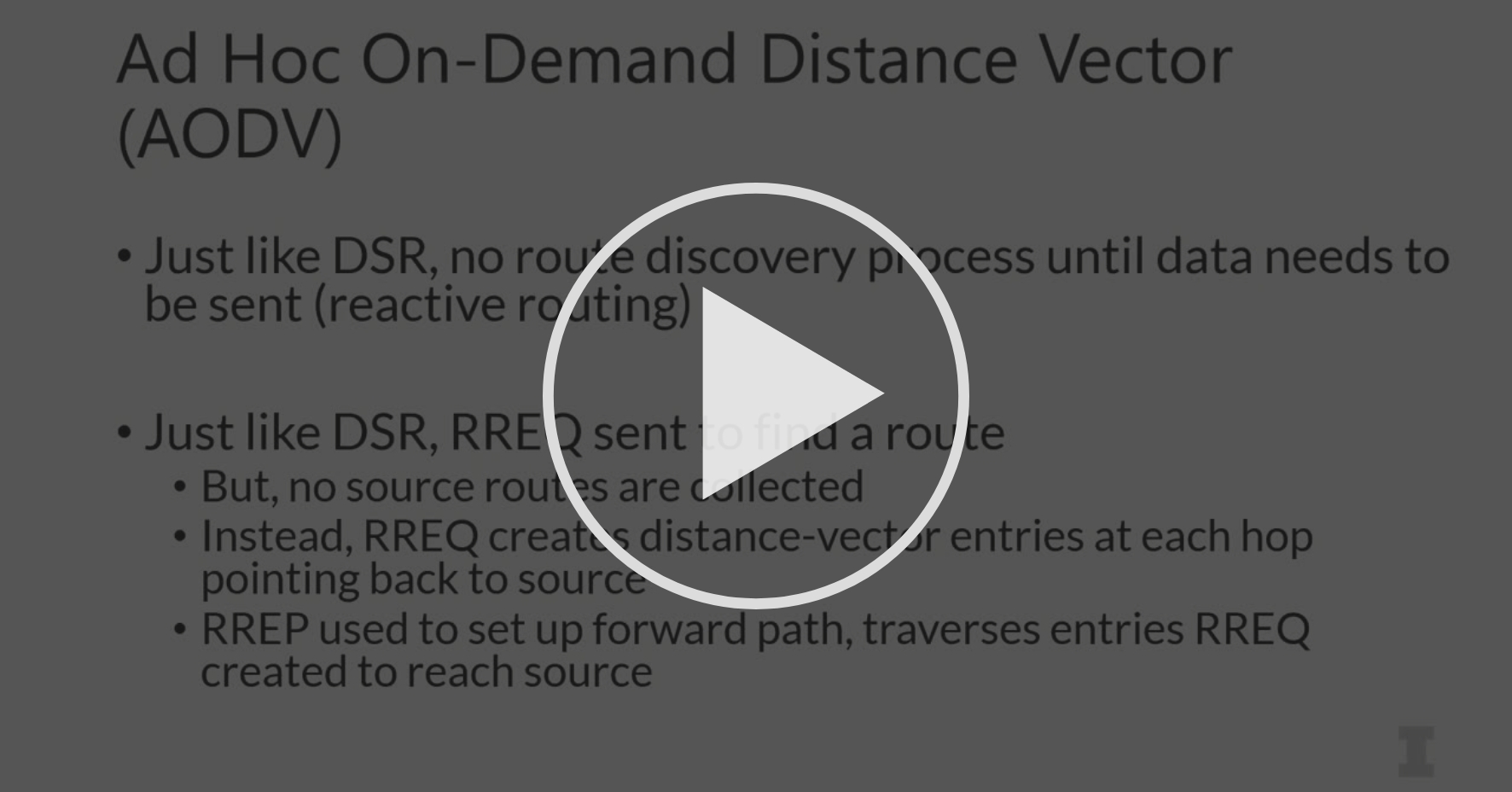 Lecture 12 Ad Hoc On Demand Distance Vector Aodv Week 3 Protocols Mesh Routing Coursera