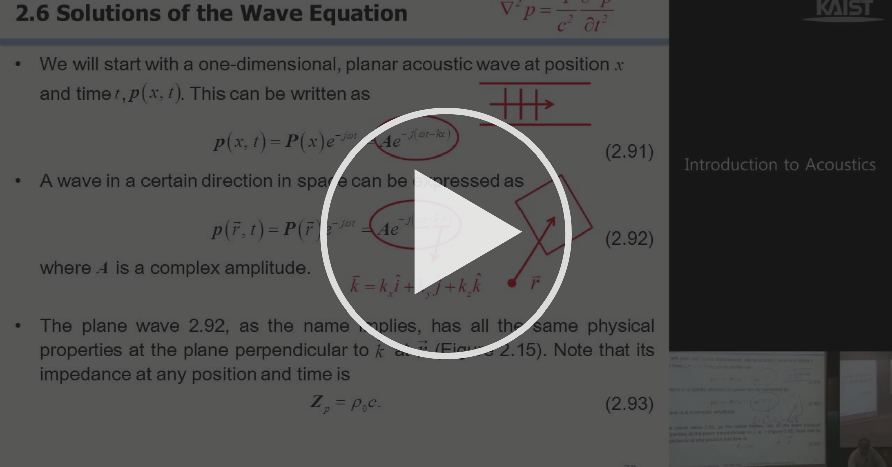Lecture 3-2 Part 3. Solutions of the Wave Equation - Acoustic Wave ...