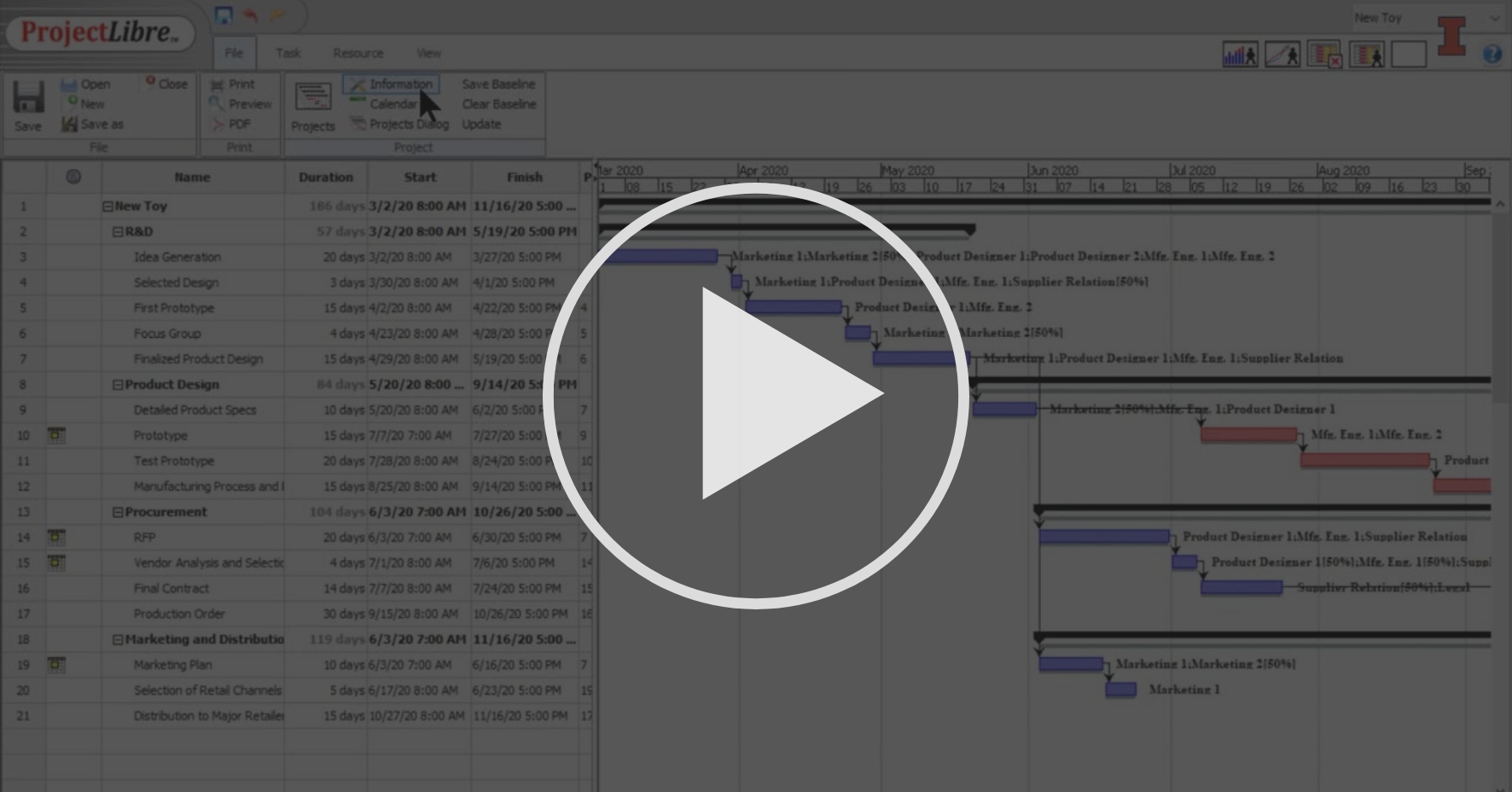 Updating Project Progress Using ProjectLibre - Module 2: Waterfall ...