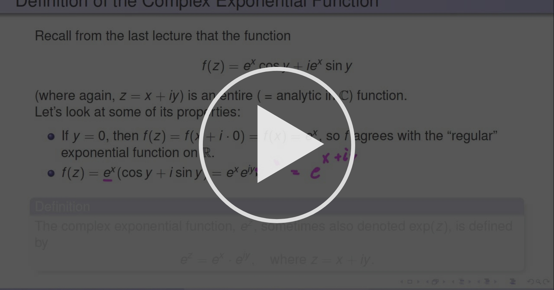 The Complex Exponential Function - Analytic Functions | Coursera