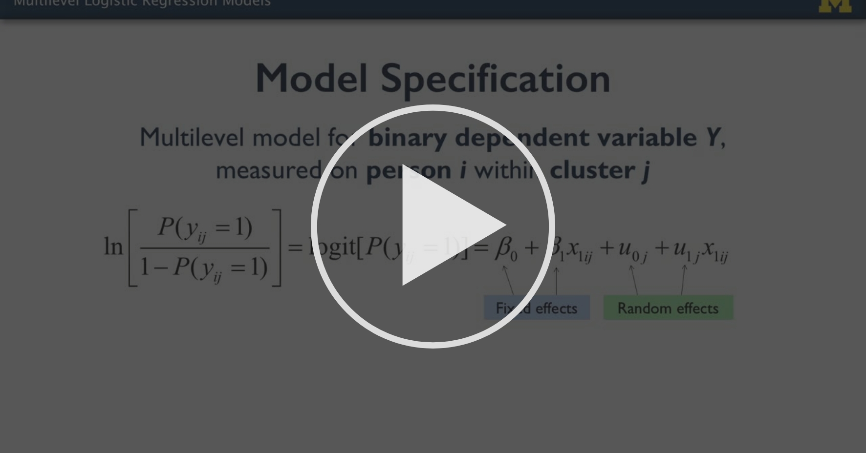Multilevel Logistic Regression Models Week 3 Fitting Models To
