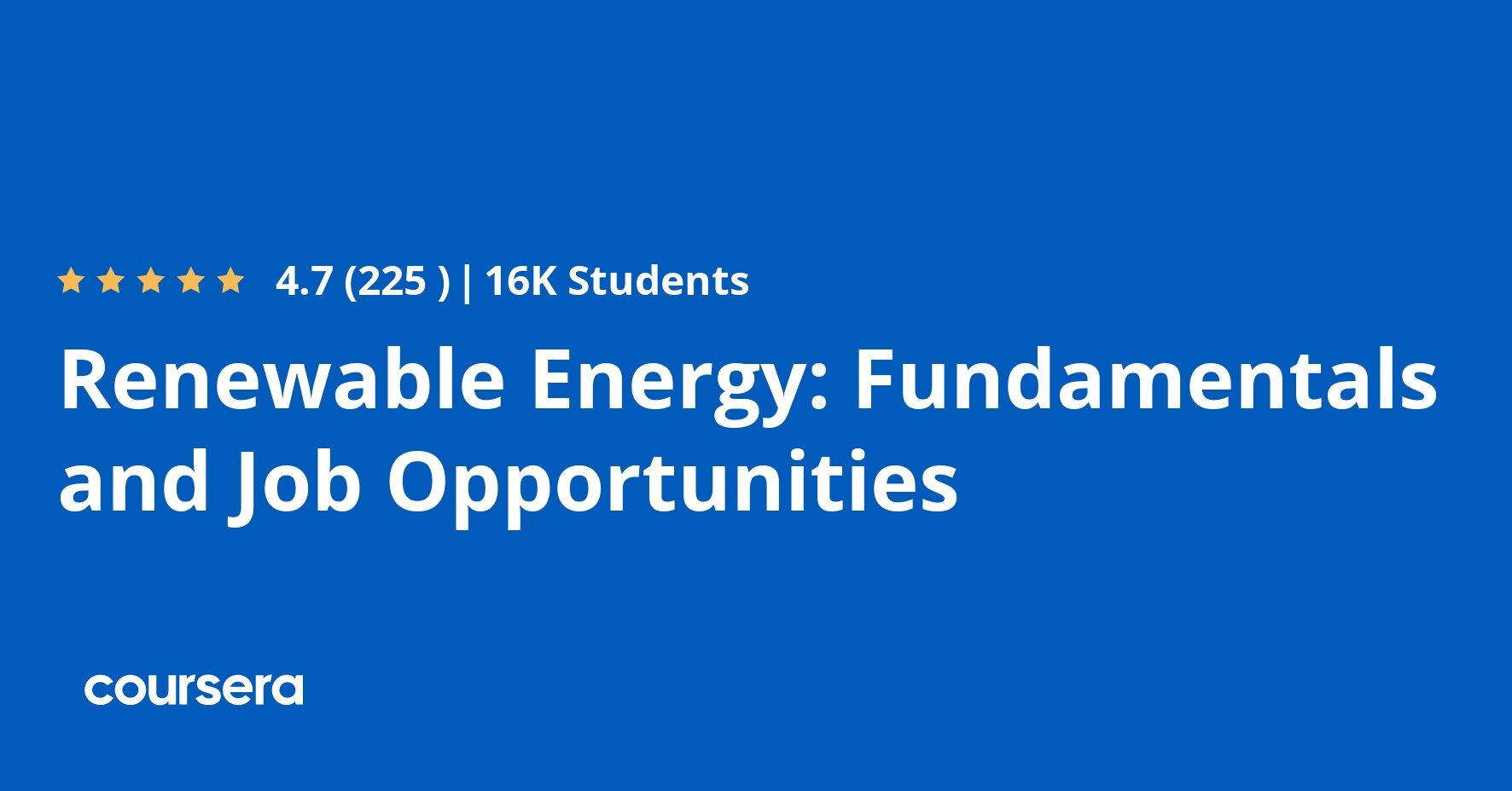 Renewable Energy: Fundamentals and Job Opportunities | Coursera