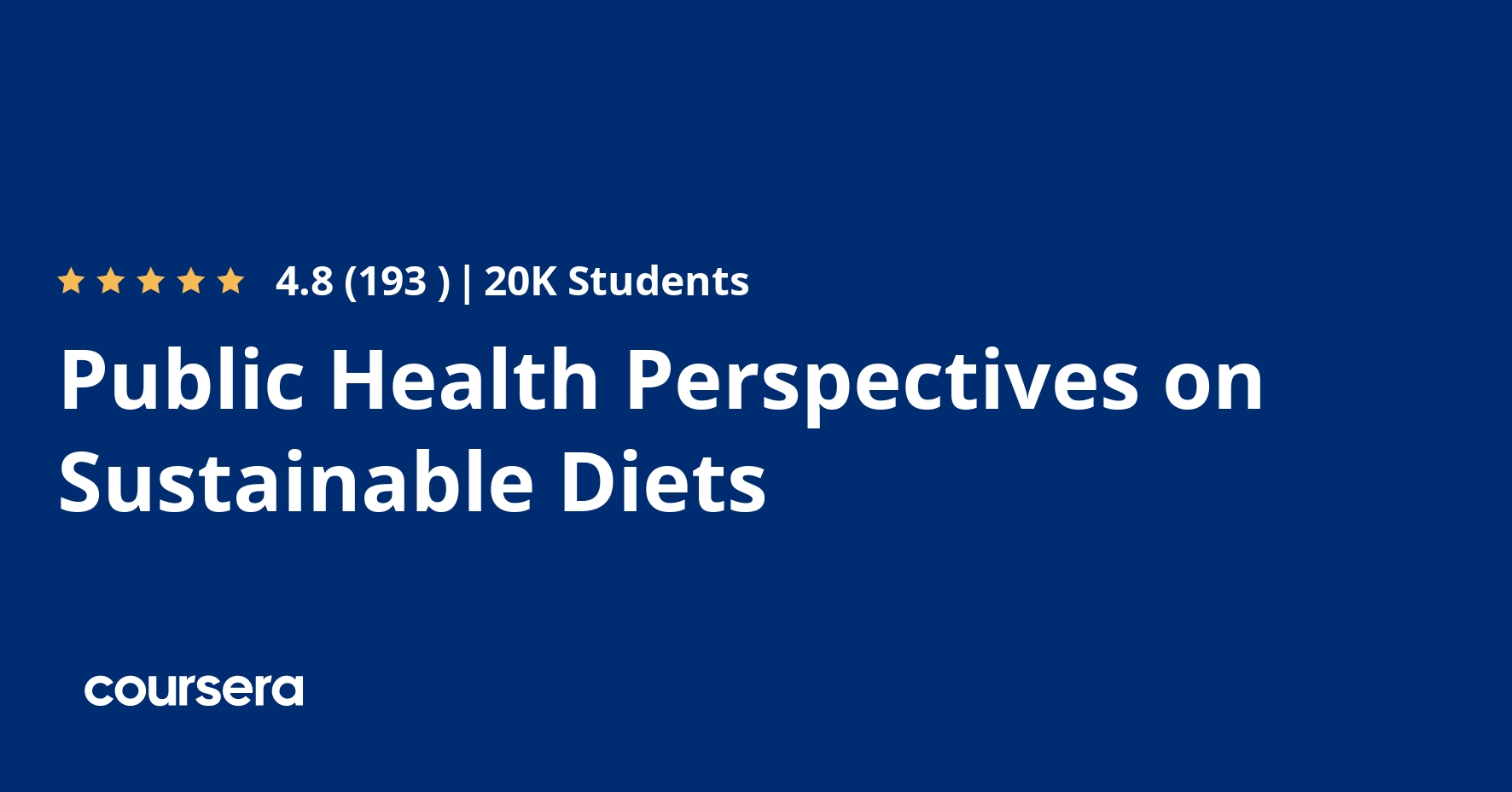 Public Health Perspectives on Sustainable Diets | Coursera