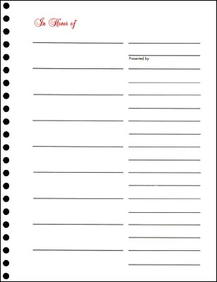 Memorial Book Sheets In Honor Of - 9 Entry (Pkg of 10) - Concordia ...