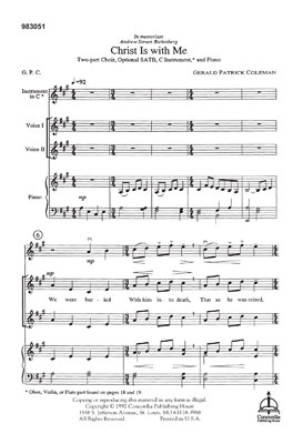 Christ Is with Me (Coleman) - Two-part, opt. SATB - Concordia ...