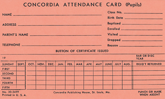 Concordia Attendance Cards (Pack of 100) - Concordia Publishing House