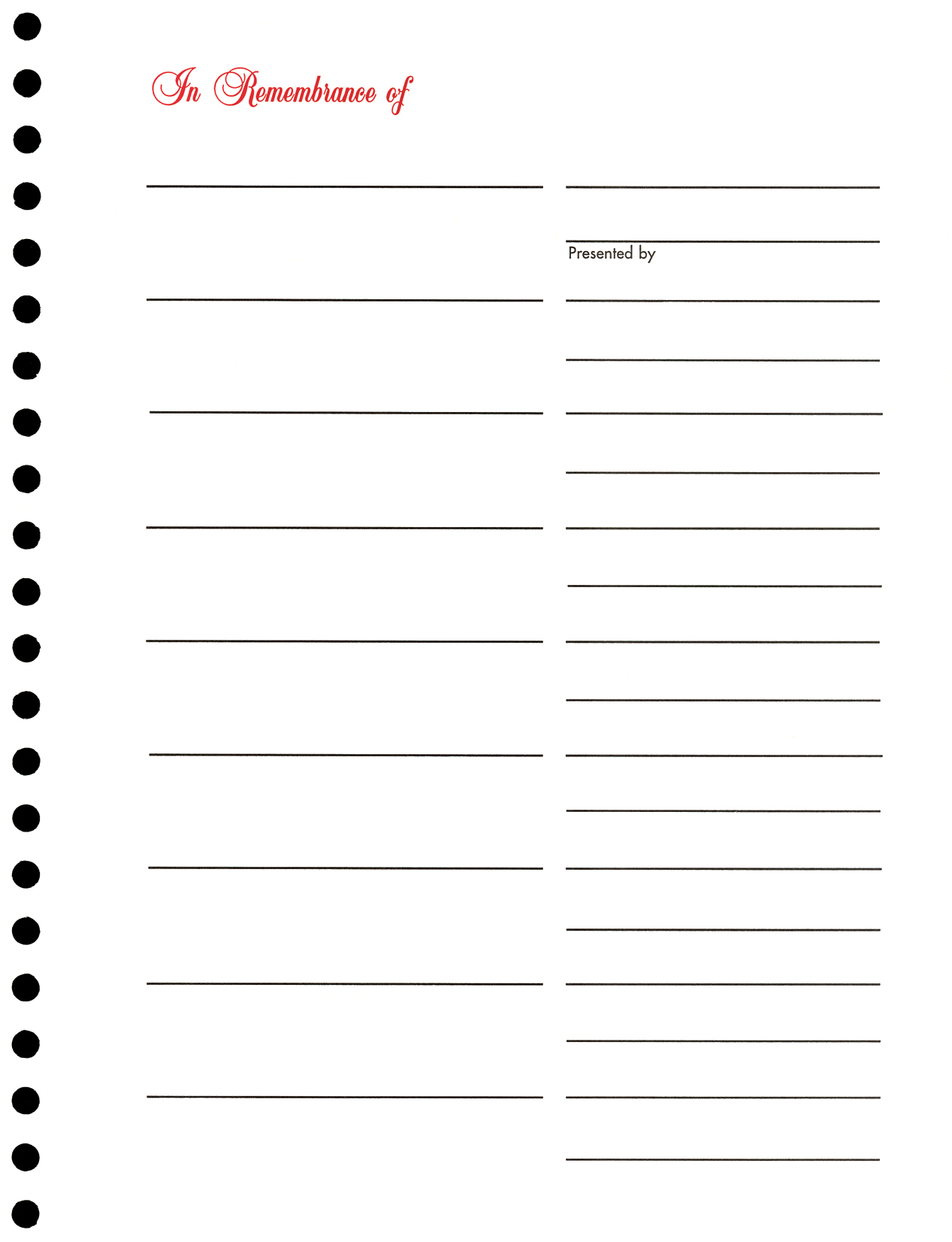 Memorial Book Sheets In Remembrance - 9 Entry (Pkg of 10) - Concordia ...