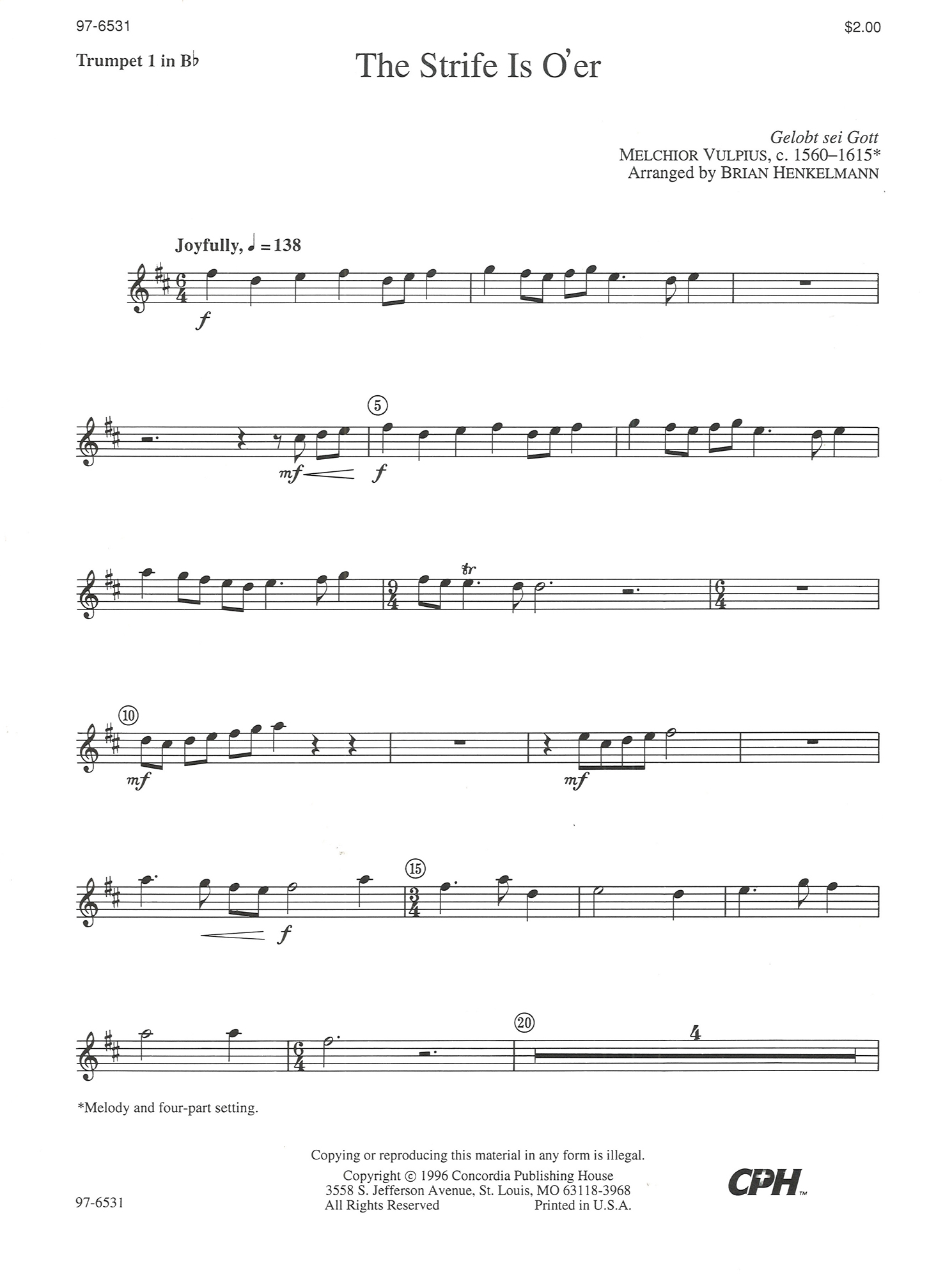 The Strife Is O'er (Instrumental Parts) - Concordia Publishing House