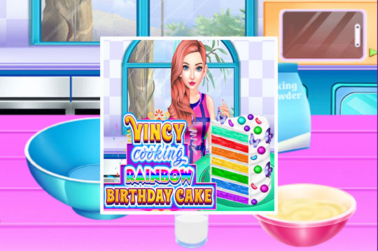 Vincy Cooking Rainbow Birthday Cake on Culga Games