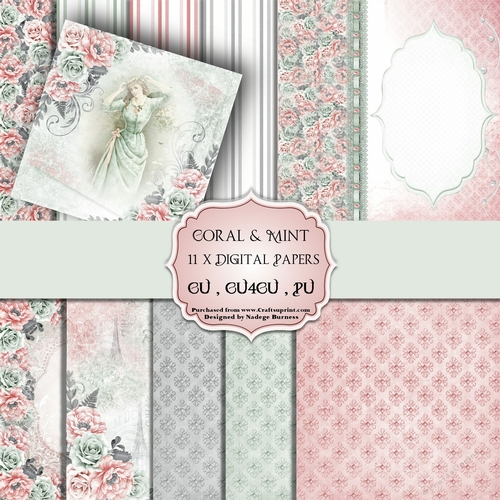 Mint & Coral Digital papers 2 - CUP1132038_20051 | Craftsuprint