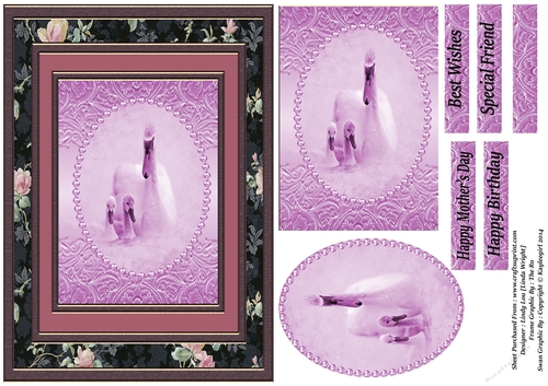 Swan Family In Pearl Border - Pink - CUP849879_20612 | Craftsuprint