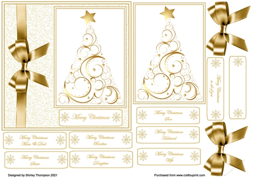 6 x 6 gold Christmas tree card front - CUP1135063_20842 | Craftsuprint