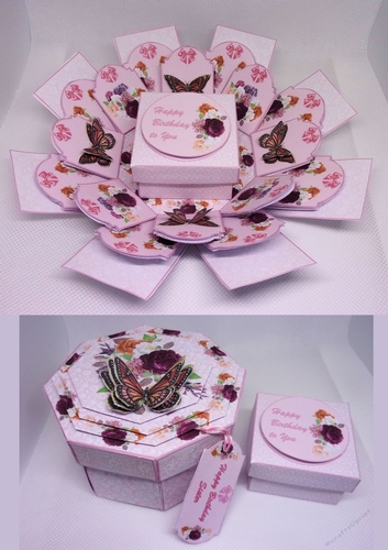 Autumn florals octagonal exploding box card with gift box. - CUP1288064 ...