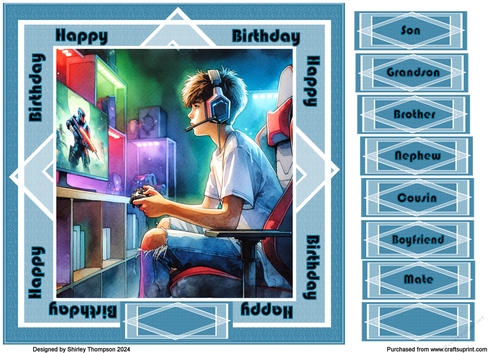 8 x 8 gamer quick card front (Blue). - CUP1288493_20842 | Craftsuprint