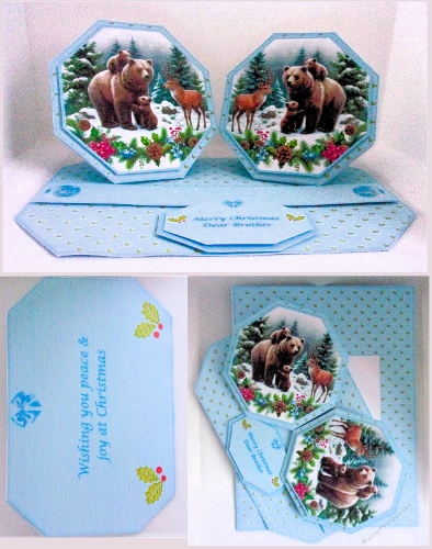 Winter bears octagonal double easel card with matching envelope ...