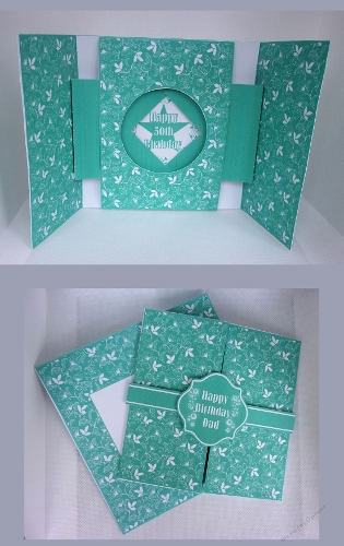 5.5 x 5.5 gate fold age shutter card with matching envelope (Green ...