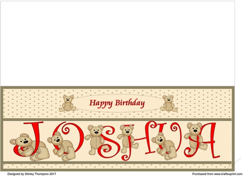 Teddy bear DL name card (Joshua). - CUP781814_20842 | Craftsuprint