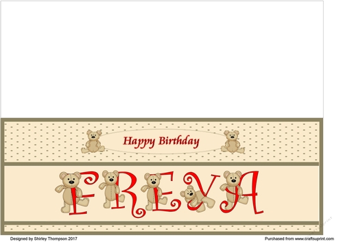 Teddy bear DL name card (Freya). - CUP781959_20842 | Craftsuprint